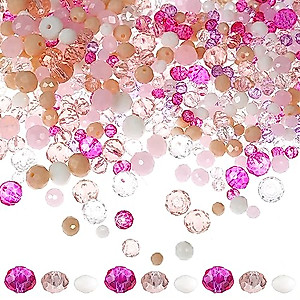1000pcs Crystal Glass Beads Kit, 4/6/8mm Pink Loose Assorted Crystal Beads Sparkle Round Glass Beads with Holes for Jewelry Necklace Bracelet Making