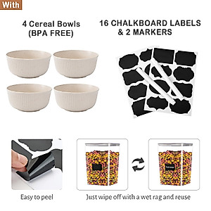 Qozzix Cereal Dispenser Countertop with Cereal Bowls,16 Labels & Pen, Cereal Containers Storage, Candy Dispenser, Dry Food Dispenser For Pantry - Not Easy to Crush Food (Black, 2 Pack)