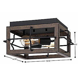 Tawson Amos Modern Farmhouse 2-Light Flush Mount Ceiling Light with Wood Shade for Hallway, Entryway, Passway, Dining Room, Bedroom, Garage, Kitchen Island, Balcony Living Room