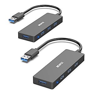 BENFEI 2 Pack USB 3.0 Hub 4-Port, Ultra-Slim USB 3.0 Hub Compatible for MacBook, Mac Pro, Mac Mini, iMac, Surface Pro, XPS, PC, Flash Drive, Mobile HDD