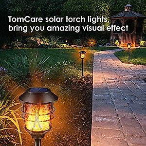 TomCare Solar Lights Metal Flickering Flame Solar Torches Lights Waterproof Outdoor Heavy Duty Lighting Solar Pathway Lights Landscape Lighting Dusk to Dawn Auto On/Off for Garden Patio Yard, 4 Pack