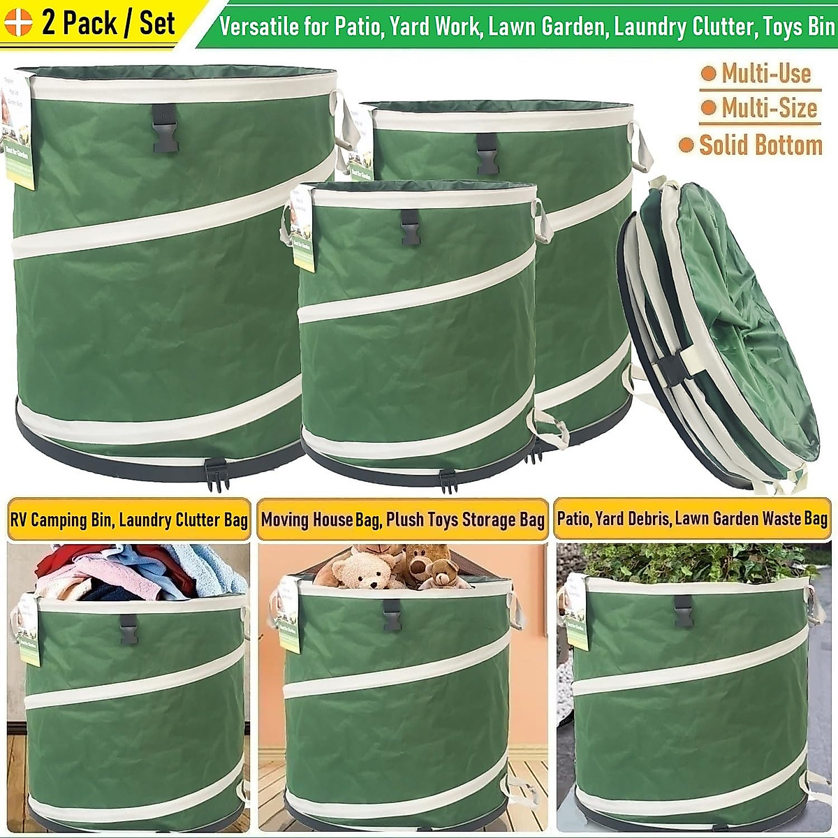 16 Gallon & 24 Gallon Collapsible Trash Can with Solid Bottom Yard Garden Bag for Pop-Up Trash Can,Recycling Bin,RV Camping Waste Bin,Home Laundry Hamper,Yard Waste Bag,Debris Bag,Lawn Grass,Leaf Bags