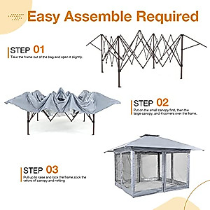 OC Orange-Casual 13’x13’ Pop Up Gazebo, Outdoor Gazebo Tent with Double Vented Roof Canopy, Powder Coated Steel and UV Protected Fabric, W/Netting Walls, for Garden, Yard, Lawn, Grey