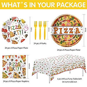 YJRJSC Pizza Birthday Party Supplies, Pizza Party Decorations Dinnerware, Paper Dinner Plate, Dessert Plate, Cup, Napkin, Disposable Fork, Pizza Theme Baby Shower Table Decorations Tableware, Serve 24