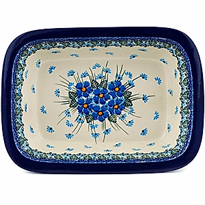 Polish Pottery Rectangular Baker 10-inch Forget Me Not made by Ceramika Artystyczna