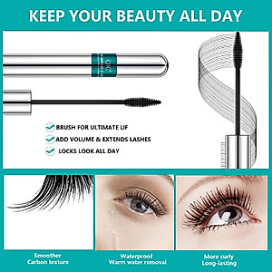 2PCS 4D Silk Fiber Lash Mascara,2 in 1 Mascara For Natural Lengthening And Thickening Effect,no clumping Superstrong Waterproof Mascara for Long-Lasting,Beauty Charming Eye Make up