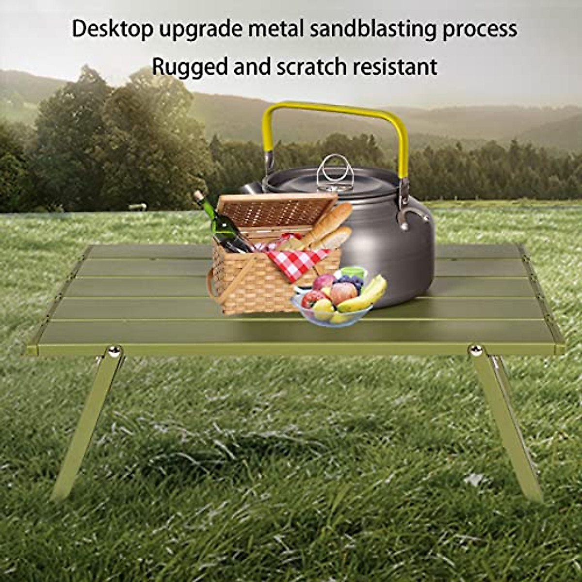 Small Camping Table - Mini Green Folding Beach Picnic Table,Camping Tent Table Camping Meal Portable Coffee Table Home Bed Aluminum Plate Table Army Green ??