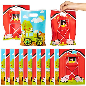 A1diee 60Pcs Farm Animals Party Favor Goodie Treat Bags Cow Chick Barnyard Animals Themed Snack Candy Plastic Bag for Birthday Party Decorations Supplies Farmhouse Gift Bags for Girls Kids Baby Shower