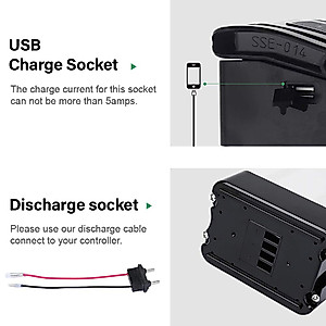 Yose Power 48V 10.4Ah Ebike Battery, Sliver Fish Battery with USB Port, Electric Bike Battery for 250W/350W/500W Motor, Electric Bicycle Lithium-Ion Battery, Safe Lock, Led Indicator Light