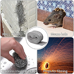 Steel Wool for Mice Control,4 Pack of 3.1" x13 Ft Steel Wool,Gap Filler for House & Garage,Keep Mice Away from Holes, Siding, Pipeline, Vents in Garden, House, Hardware DIY Kit（ #3 Coarse）