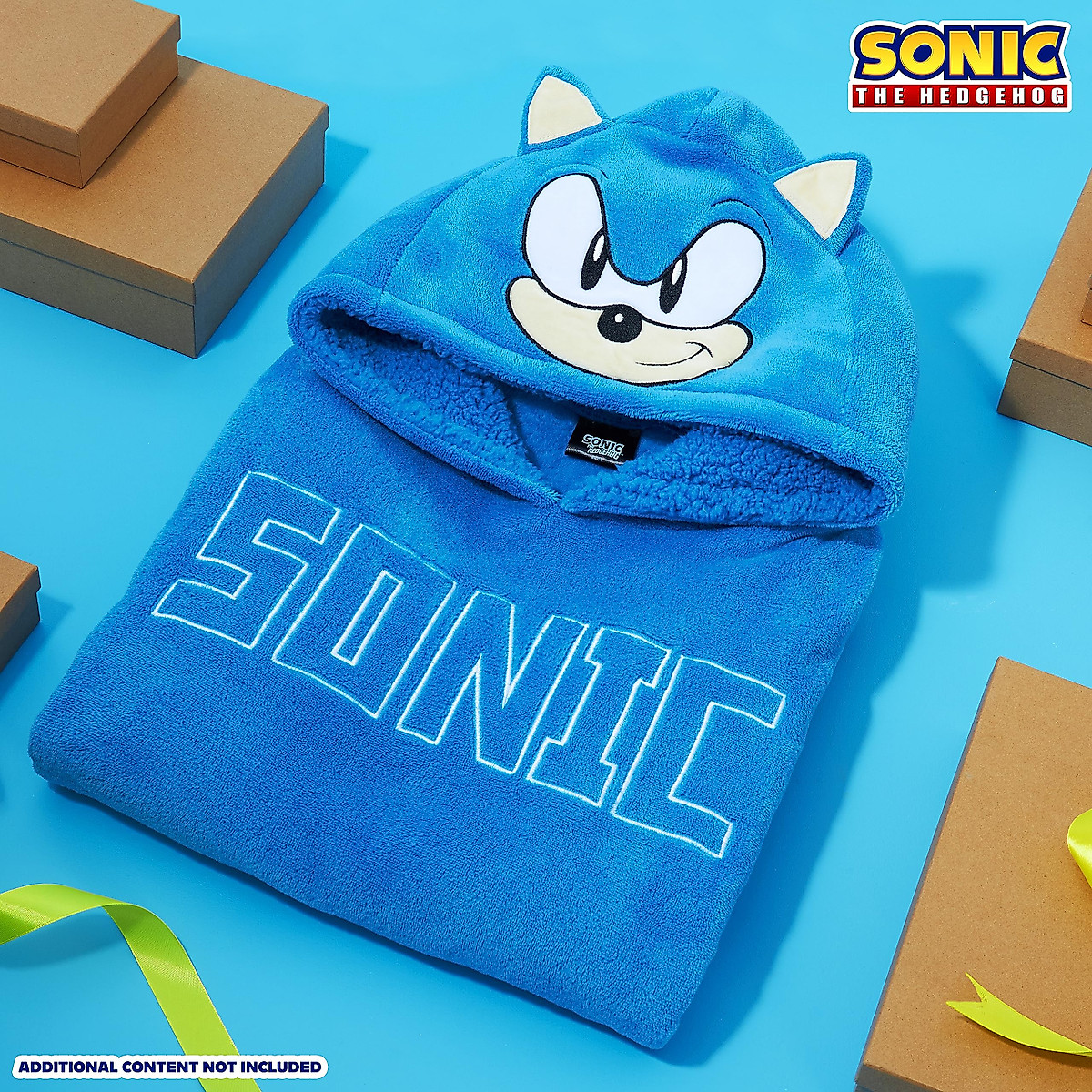 Sonic The Hedgehog Fleece Hoodie Blanket for Boys and Teenagers Oversized Fleece Poncho One Size Gaming Gifts for Boys (Blue 3D)