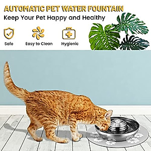 Cat Water Fountain All Stainless Steel,710z/2.1L Large Capacity,Round Design,Quiet Design,Visible Water Level,360° Automatic Cat Water Dispenser Easy Assemble and Clean,Supply Water Even Power Off