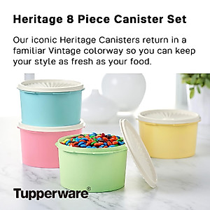 Tupperware Heritage Collection 8 Piece Food Storage Canister Set in Vintage Colors - Dishwasher Safe & BPA Free - (4 Containers + 4 Lids)