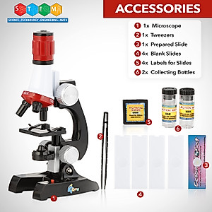 IQCREW ETXWJ04 100X-1200X LED Kids Beginner Microscope Toy Set + Slides Preparation Kit