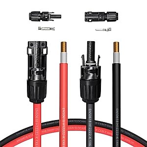 Witproton 10 FT 20 FT 10 AWG (6mm²) Solar Extension Cables 1500V Tinned Copper Solar Cable with Hard PPO Plastic 1.5KV 50A IP68 PV Male and Female Connectors at Each End (20FT (10AWG))
