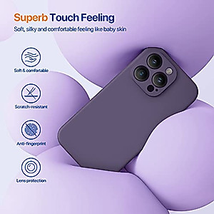 Miracase Designed for iPhone 14 Pro Case, with Tempered Glass Screen Protector, [Upgraded Camera Protection], Shockproof Liquid Silicone Rubber Phone Case Cover for 14 Pro 6.1 inch (Dark Purple)