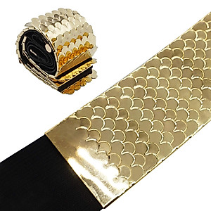 Bellady Fashion Women's Center-Scaled Texturized Metallic Stretch Belt,Gold