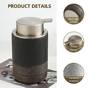 Ceramic Foam Hand Soap Dispenser, 12Oz Countertop Lotion Dispensers for Bathroom with Easy-to-Press Pump, Refillable Liquid Lotion Hand Soap Dispenser, Dish Soap Dispenser for Kitchen