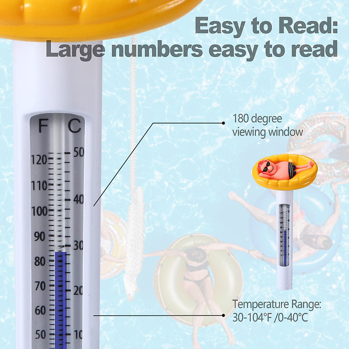 Kingsource Pool Thermometer Large Floating Water Temperature Thermometers with String, Water Thermometer Aquarium,for Outdoor & Indoor Swimming Pools, Spas, Hot Tubs, Aquariums & Fish Ponds