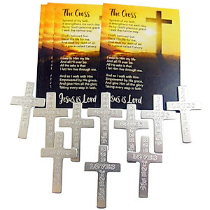 Westmon Works God Loves You Metal Pocket Cross with Holy Card Gift Set, 10 of Each