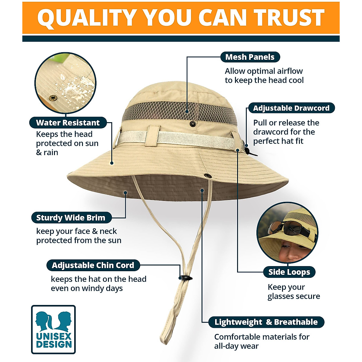 Sun Bucket Hat Safari Hat Sun Hats for Men and Women Rain Hat Bucket Hat for Fishing, Hiking, Beach, Camping, Travel UPF 50+