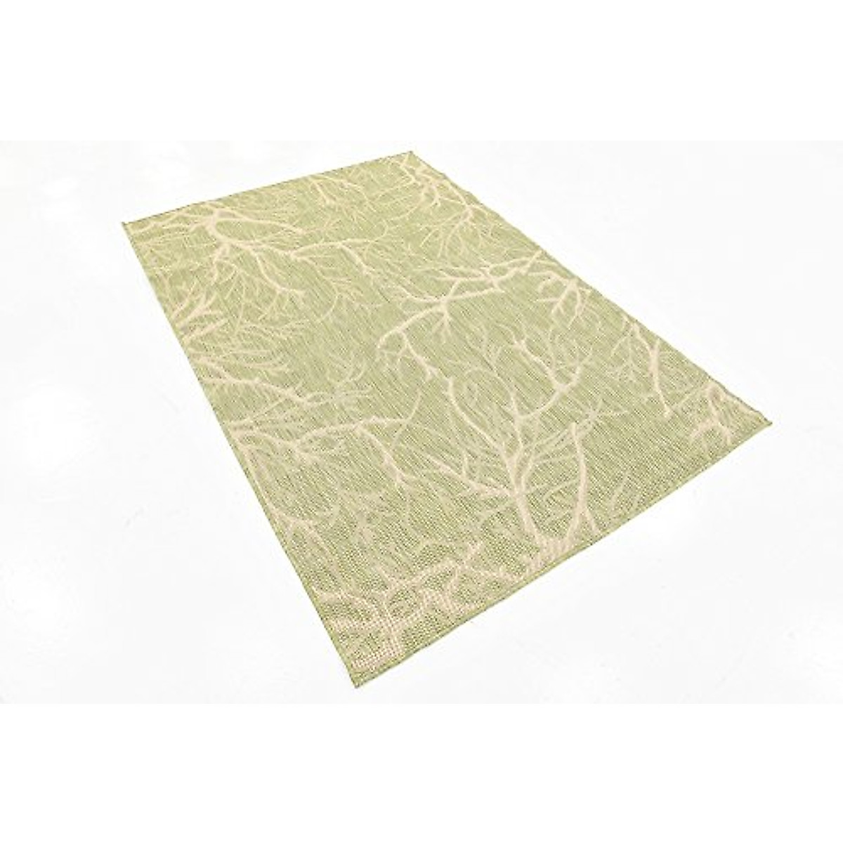 Unique Loom Collection Coastal, Branches, Botanical, Indoor and Outdoor Area Rug, 4 ft x 6 ft, Light Green/Beige