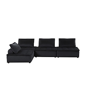 Lilola Home Anna Black Velvet 4-Seater Modular Sofa