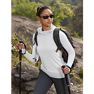 IUGA SPF Shirt Women Sun Protection Clothing UPF 50+ Hoodie with Face Cover UV Hiking Long Sleeve Shirts Lightweight Outdoor White