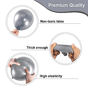 RUBFAC Silver Balloons Latex Party Balloons, 100pcs 12 Inch Silver Balloons for Party Decoration Like Birthday Party, Graduation, Wedding, Baby Shower, Gender Reveal (with Silver Ribbon)