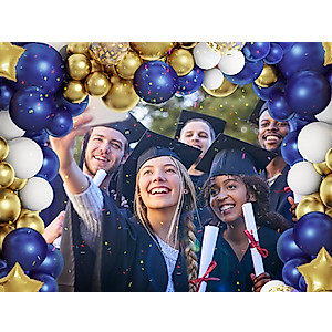 146pcs Navy Blue and Gold Balloon Garland Arch Kit, Royal Blue White Metallic Gold Confetti Mixed Sizes Balloons for Graduation Anniversary Baby Shower Wedding Birthday Party Decorations