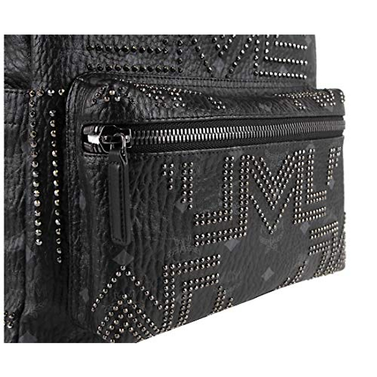 MCM Unisex Black Coated Canvas Studded Medium Backpack MMK8AVE55BK001