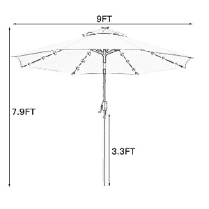 Sunnyglade 9' Solar LED Lighted Patio Umbrella with 8 Ribs/Tilt Adjustment and Crank Lift System (Orange)