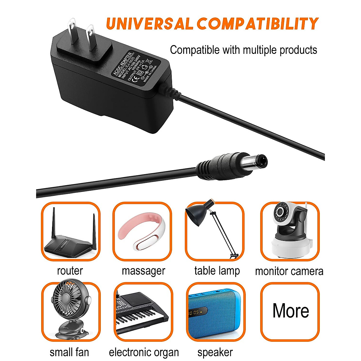 6V 2A Power Supply Adapter with 5.5x2.5mm DC Plug, AC 100-240V to DC 6V 2000mA Power Adapter UL Listed DC Power Supply Suitable for iTouchless Sensor Trash Cans, Router, 3.3ft