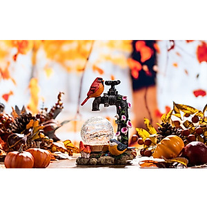 TERESA'S COLLECTIONS Bird Garden Decor with Solar Powered Lights, Resin Bird Outdoor Statues Figurine Garden Statue with Crackle Glass Globe for Porch Patio Lawn Yard Christmas Decorations, 8.3 inch