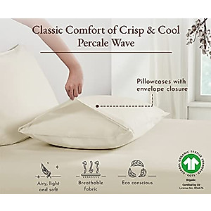 California Design Den 100% Organic Cotton Queen Sheet Set, GOTS Certified - Percale Sheets Queen - Soft Cooling Sheets - Deep Pockets - 4 Piece Cotton Bed Sheets Queen, Ivory Sheets