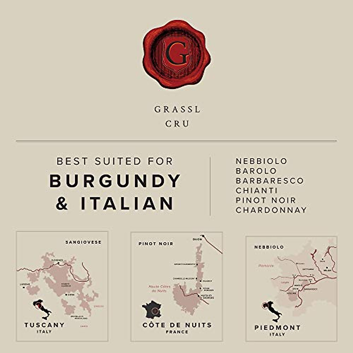 Grassl Cru Wine Glass, Hand-Blown Crystal Wine Glass for Burgundy Red Wine like Chardonnay and Pinot Noir