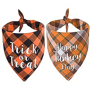 Halloween Thanksgiving Dog Bandanas Fall Dog Puppy Bandana Plaid Reversible Dog Triangle Bibs Scarf Accessories for Dogs Pets