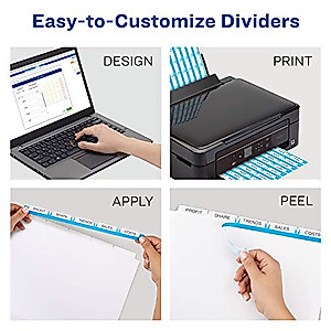 Avery 5-Tab Binder Dividers, Easy Print & Apply Clear Label Strip, Index Maker, White Tabs, 50 Sets (11556)