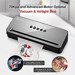 Bonsenkitchen Vacuum Packing Machine for Foods, Vacuum Sealer with Built-in Cutter for Both Wet and Dry Foods, Vacuum Roll Bags Included