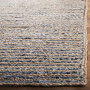 SAFAVIEH Cape Cod Collection 3' x 5' Natural / Blue CAP250A Handmade Flatweave Jute Area Rug
