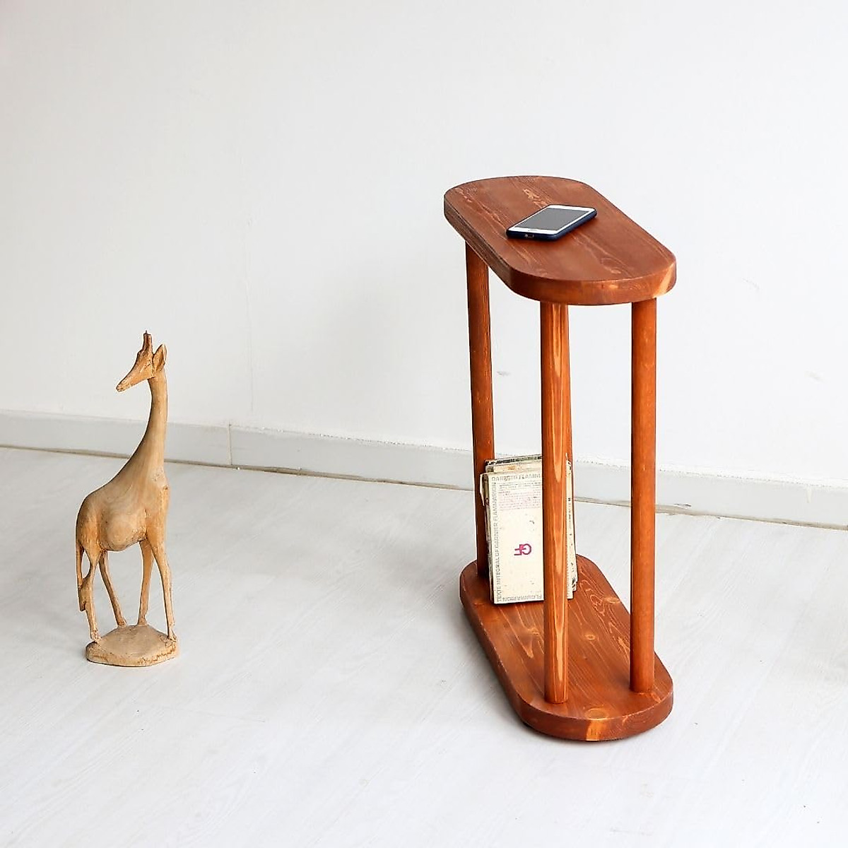 GENESIS WOODESIGN Oval Solid Wood Narrow Side Table, Slim End Table, Small Coffee Table (Chestnut, Large)