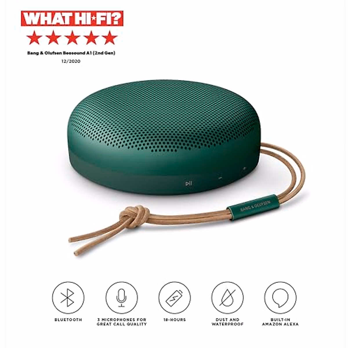Bang & Olufsen Beosound A1 2nd Generation Wireless Portable Waterproof Bluetooth Speaker With Microphone, Green