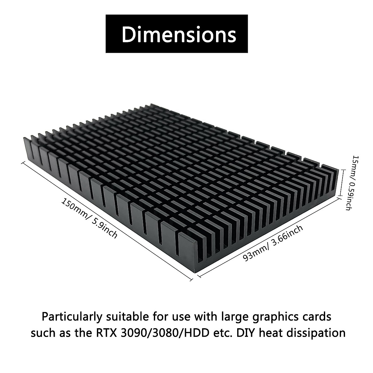 Awxlumv Aluminum Large Heatsink 5.9 x 3.6 x 0.59 Inch /150 x 93x 15 mm Black Heat Sinks Fins for Cooler RTX 3090 3080 ti Backplate PCB LED Motherboard (2 Pcs)