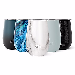 Simple Modern Wine Tumbler with Lid | Cute Stemless Glass Cup with Press-In Lid | Insulated Stainless Steel Coffee Mug | Gifts for Women Men Him Her | Spirit Collection | 12oz | Carrara Marble