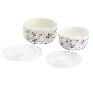 Grace Teaware Grace Pantry Porcelain Storage Bowls With Vented Lids, Large and Medium 2-Piece Set, (Spray Rose Bouquet) Multicolor
