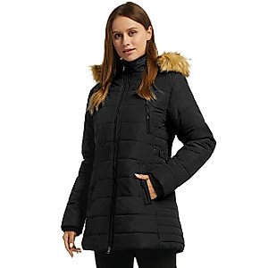 wantdo Women's Winter Warm Long Parka Coat Thicken Outerwear with Hood Black M