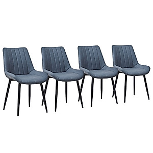 CLIPOP Faux Leather Dining Chairs Set of 4, Mid Century Modern Kitchen Chair, Pu Leather Dining Chair with Metal Leg, High Back, Armless Upholstered Leisure Side Chair for Dining Room Lounge, Blue