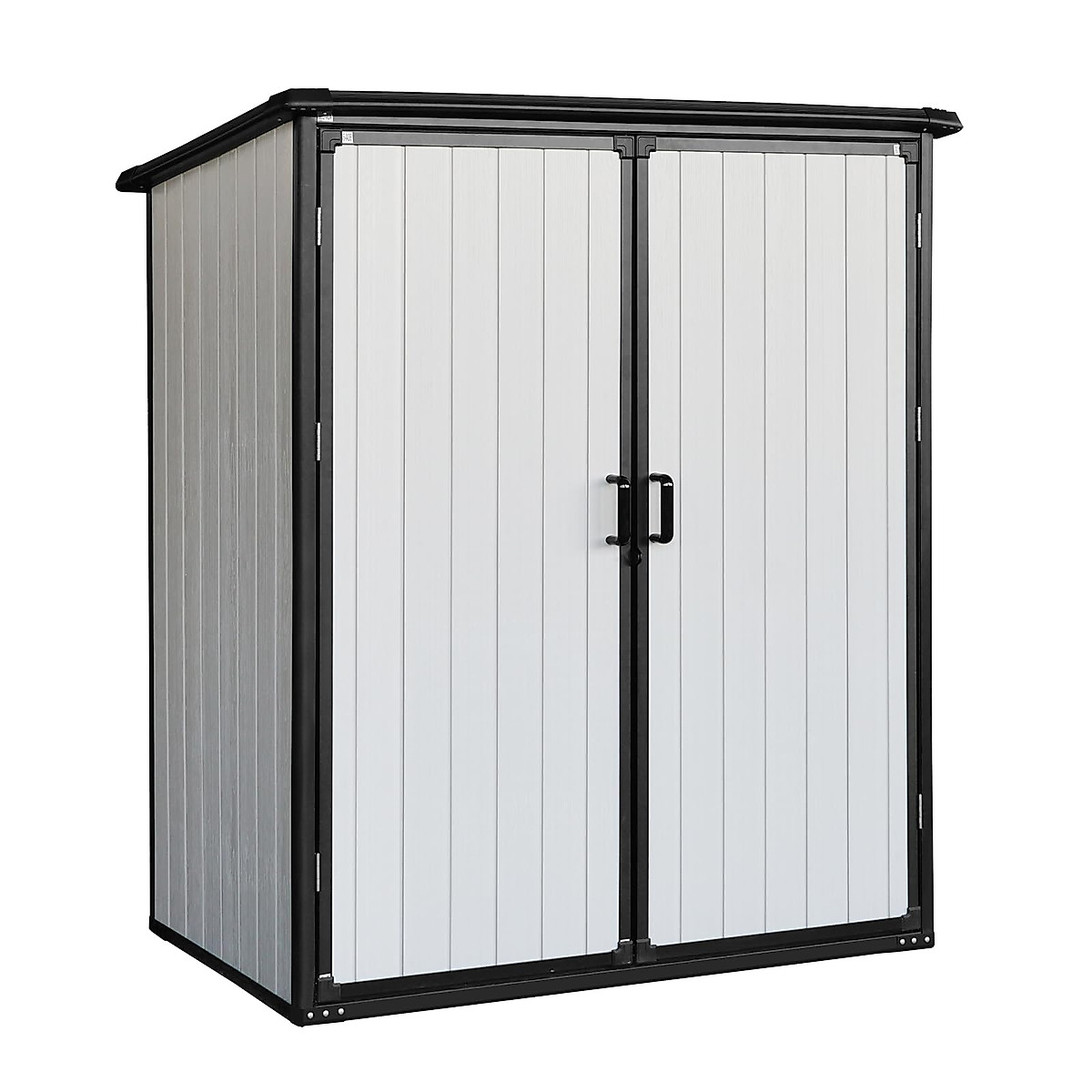 GLANZEND 5x3 FT Resin Outdoor Storage Shed, All Weather Waterproof Garden Storage Cabinet with Lockable Double Doors, Outside Utility Tool Sheds for Bikes and Patio, Black