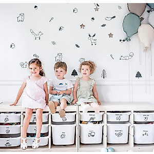 The Boho Design Forest Animal Wall Decals Peel and Stick for Kids, Baby Bedroom Nursery and Living Room, Vinyl Wall Stickers Decor, Original Artist Design. 36 pcs Adhesive Nordic Style (Black)