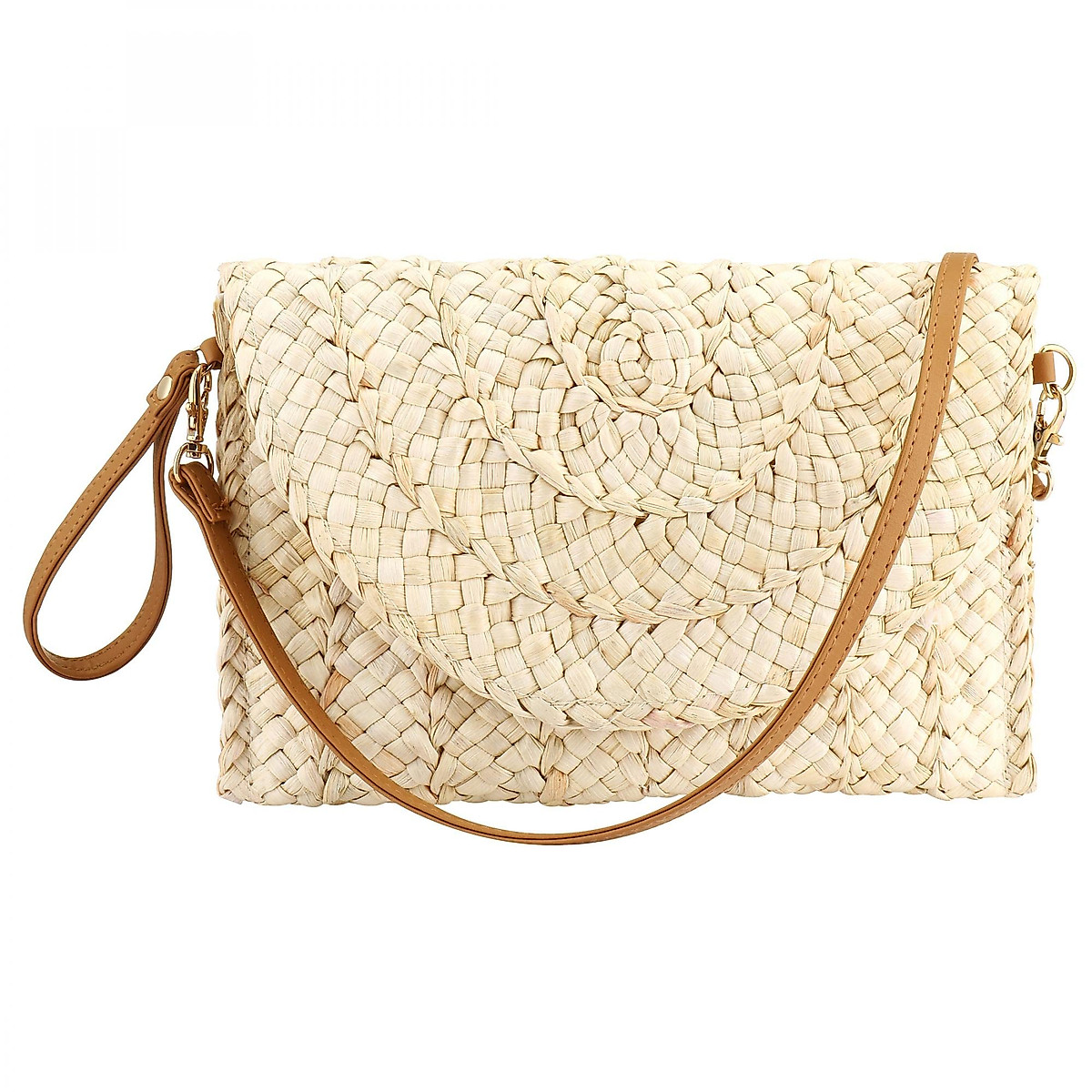 Summer Straw Clutch Envelope Woven Shoulder Bag Crossbody Handbag Purse Wallet for Women (Beige)